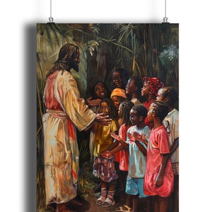 Black Jesus Teaching the Children Poster, Black Jesus Christ Wall Art ...