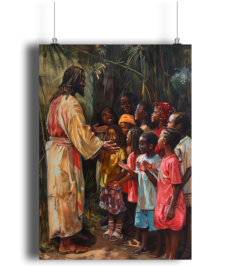 Black Jesus Teaching the Children Poster, Black Jesus Christ Wall Art ...