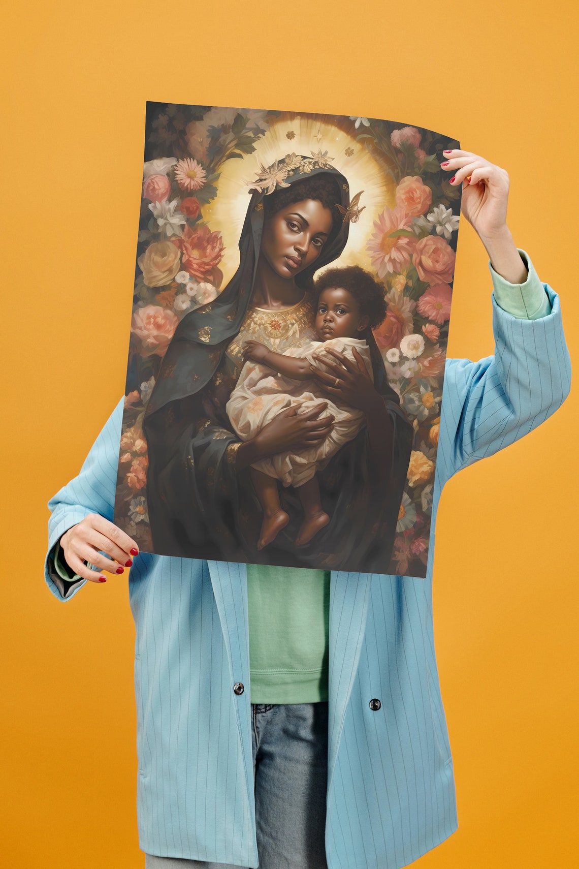 African American Virgin Mary Poster, Black Virgin Mary Wall Art, Black ...