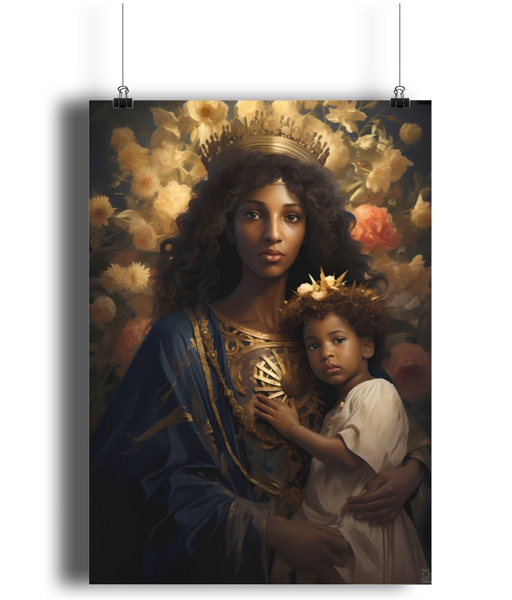 African American Virgin Mary Poster, Black Virgin Mary Wall Art, Black ...