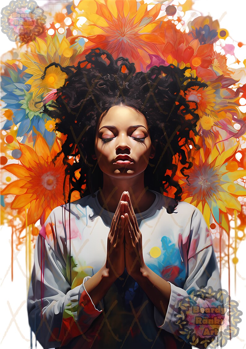 4 Melanin Praying Black Queen Woman, Black Woman Praying Clip Art Religious Pngs JPEG ...