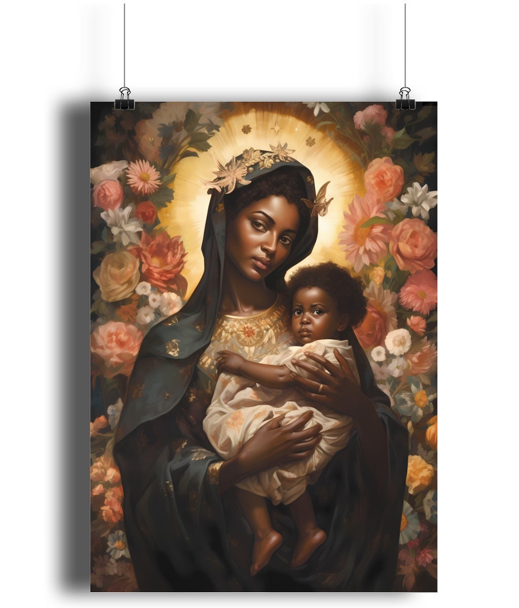 African American Virgin Mary Poster, Black Virgin Mary Wall Art, Black ...