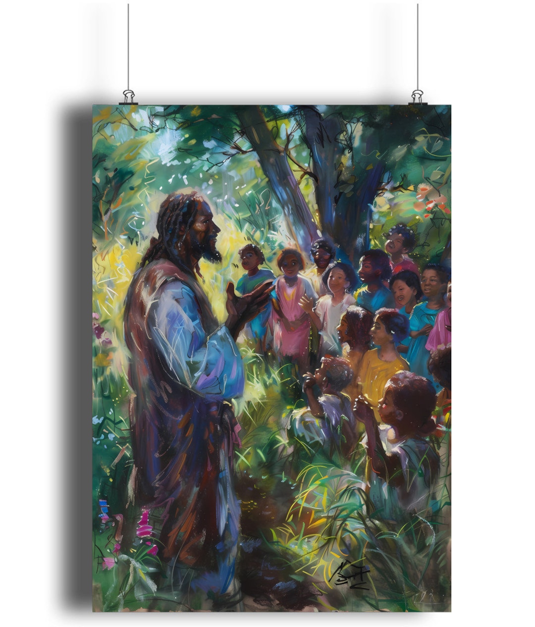 Black Jesus Teaching the Children Poster, Black Jesus Christ Wall Art ...