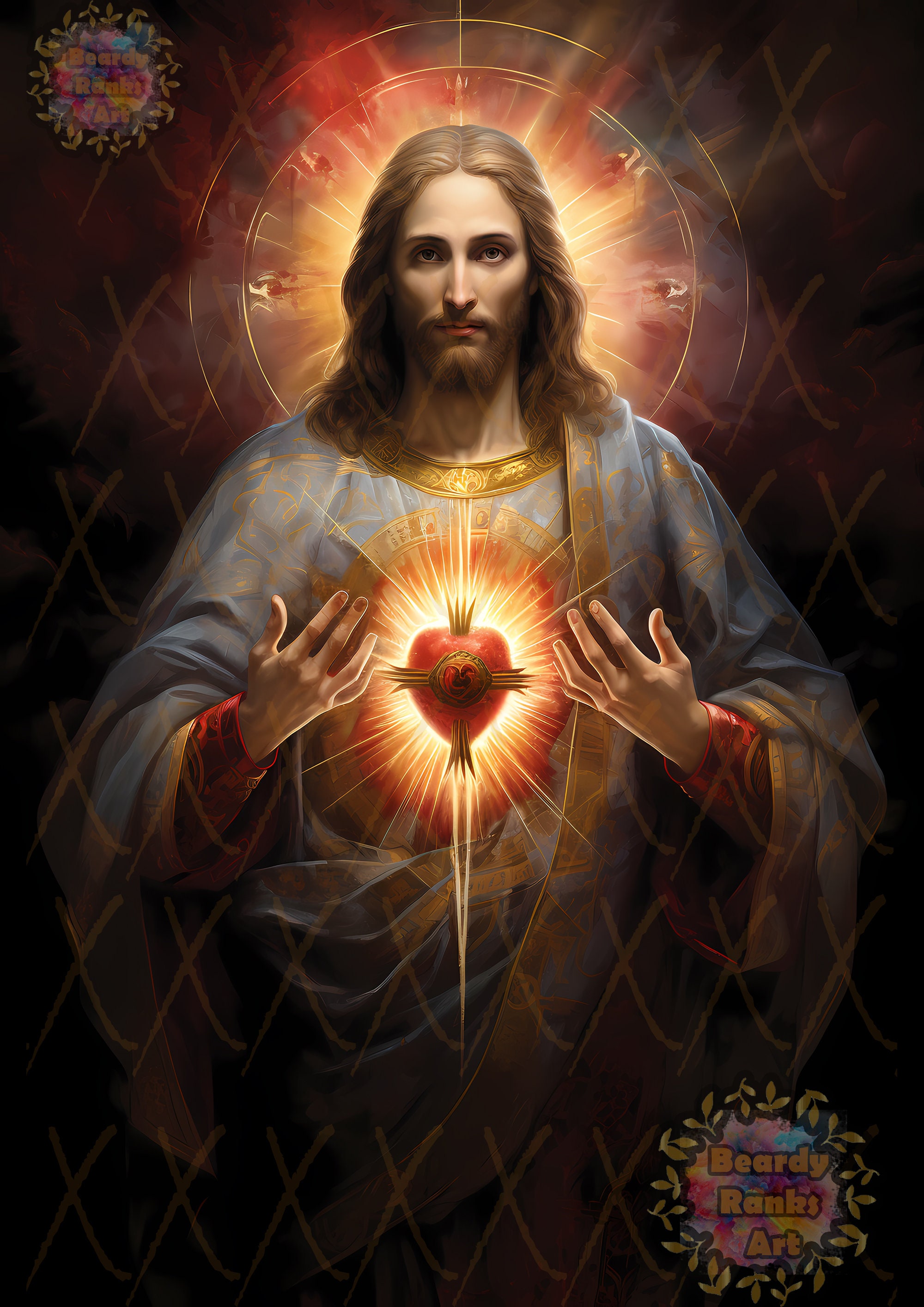 Jesus Christ Sacre Heart Poster, Jesus Christ Wall Art, Christian Wall ...