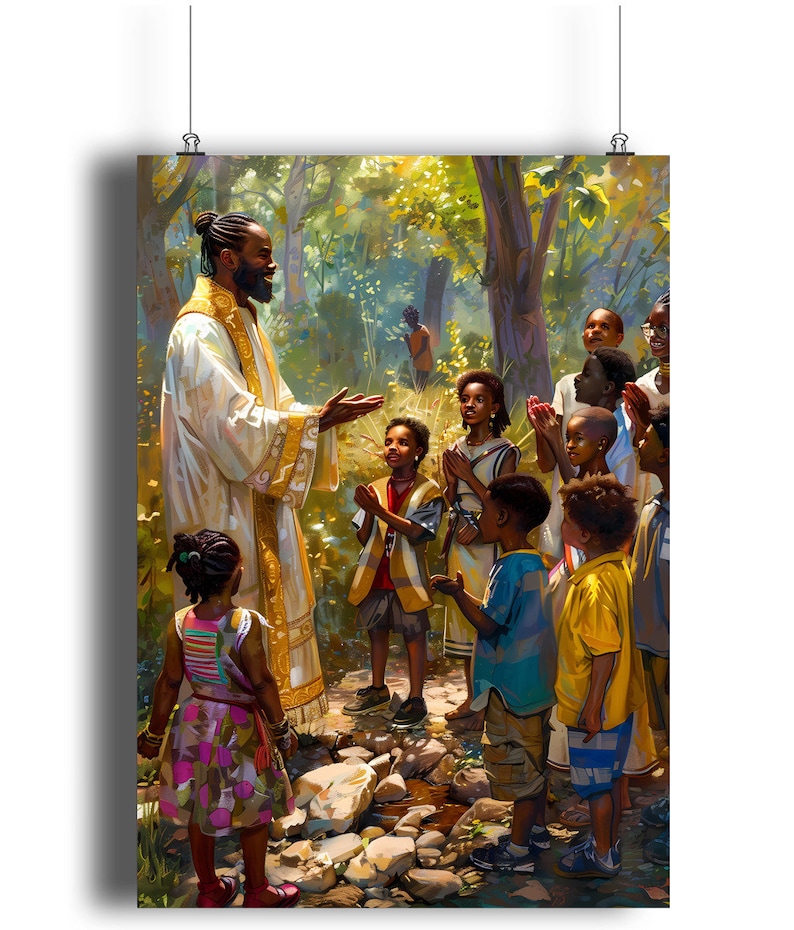 Black Jesus Teaching the Children Poster, Black Jesus Christ Wall Art ...