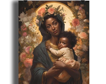African American Virgin Mary Poster, Black Virgin Mary Wall Art, Black ...