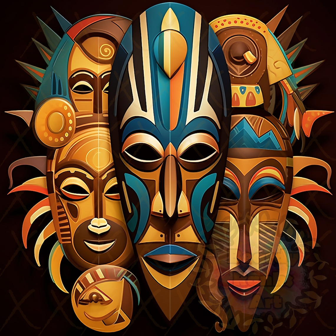Digital African Mask Artwork, Afrocentric Art, African Tribal Face Mask ...