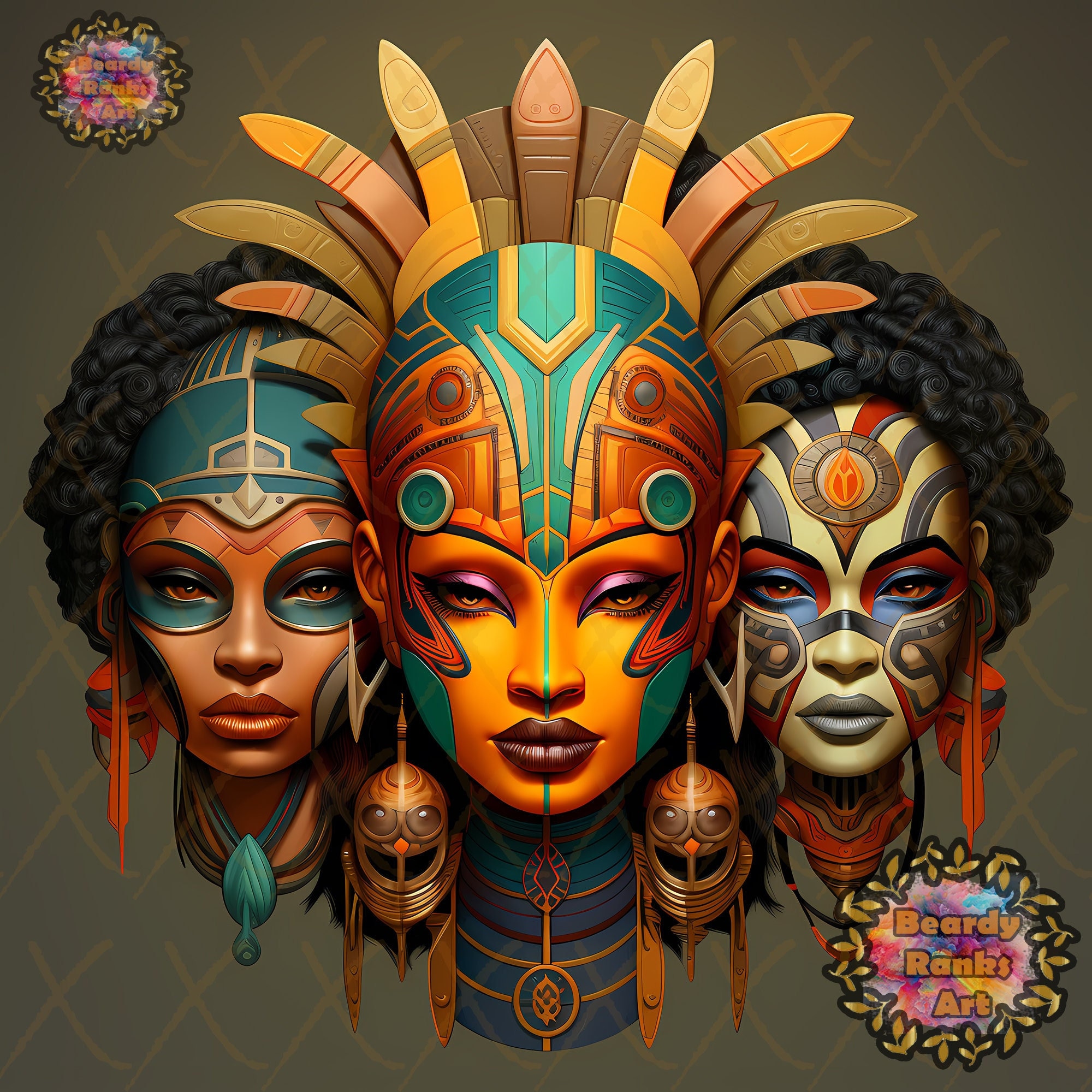 Digital African Mask Artwork, Afrocentric Art, African Tribal Face Mask ...
