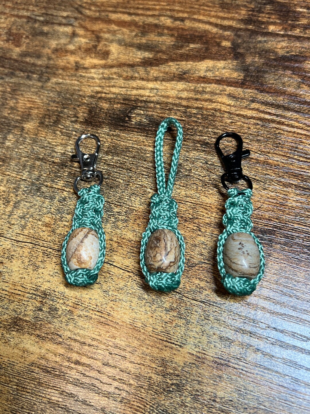 Sage Green Zipper Pulls With Picture Jasper Bead Macrame - Etsy