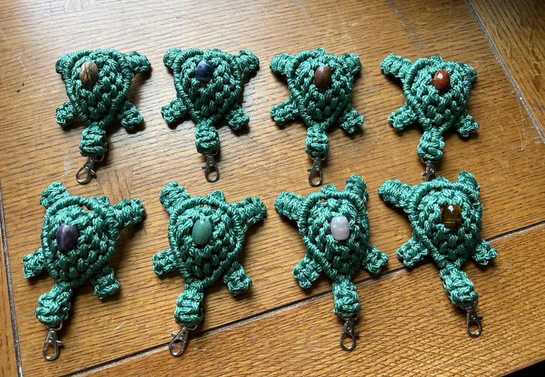 Sage Green Macrame Turtle With Crystal Bead and Lobster Claw - Etsy