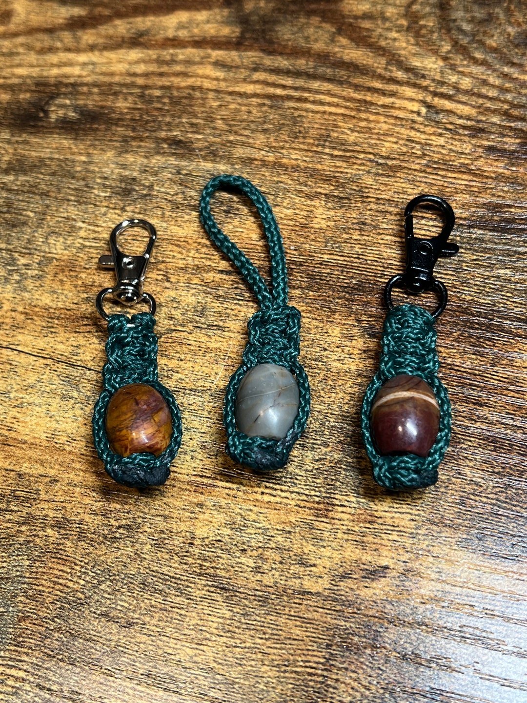 Forest Green Zipper Pulls With Picasso Jasper Bead Macrame - Etsy