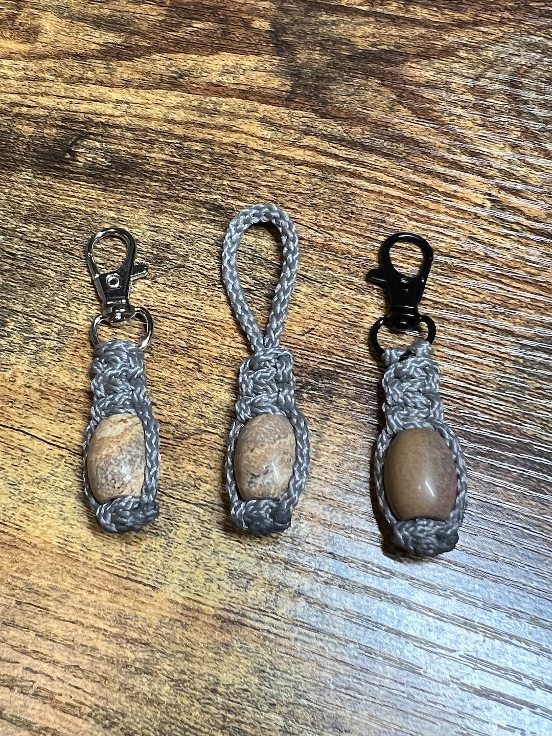 Smoky Gray Zipper Pulls With Picture Jasper Bead Macrame - Etsy