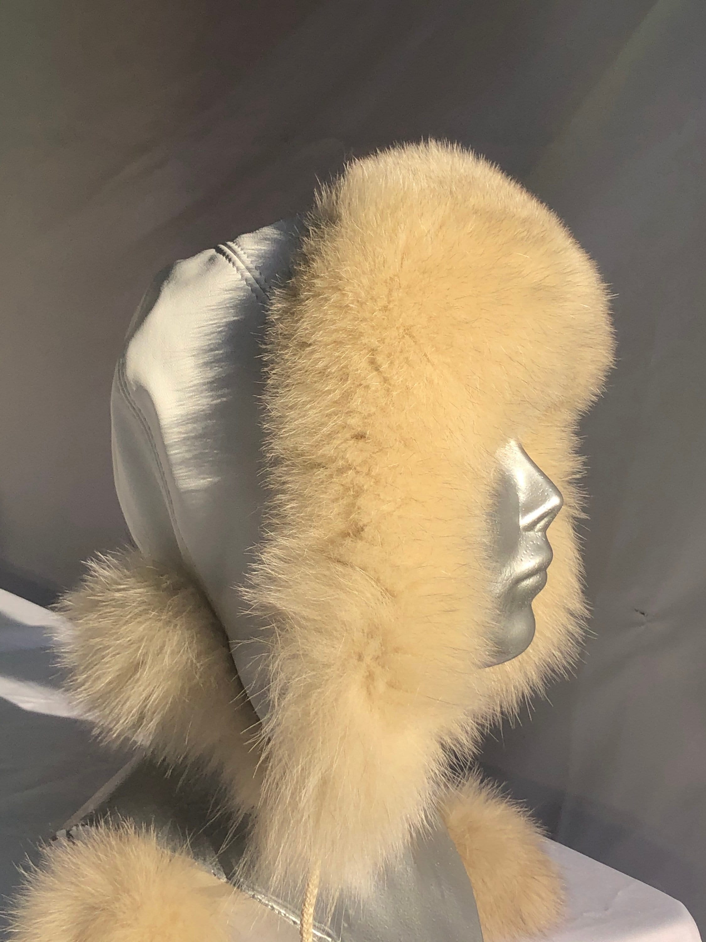 Fox Trappers Hat Colour Italian White Leather Womens Ushanka SAGA ...
