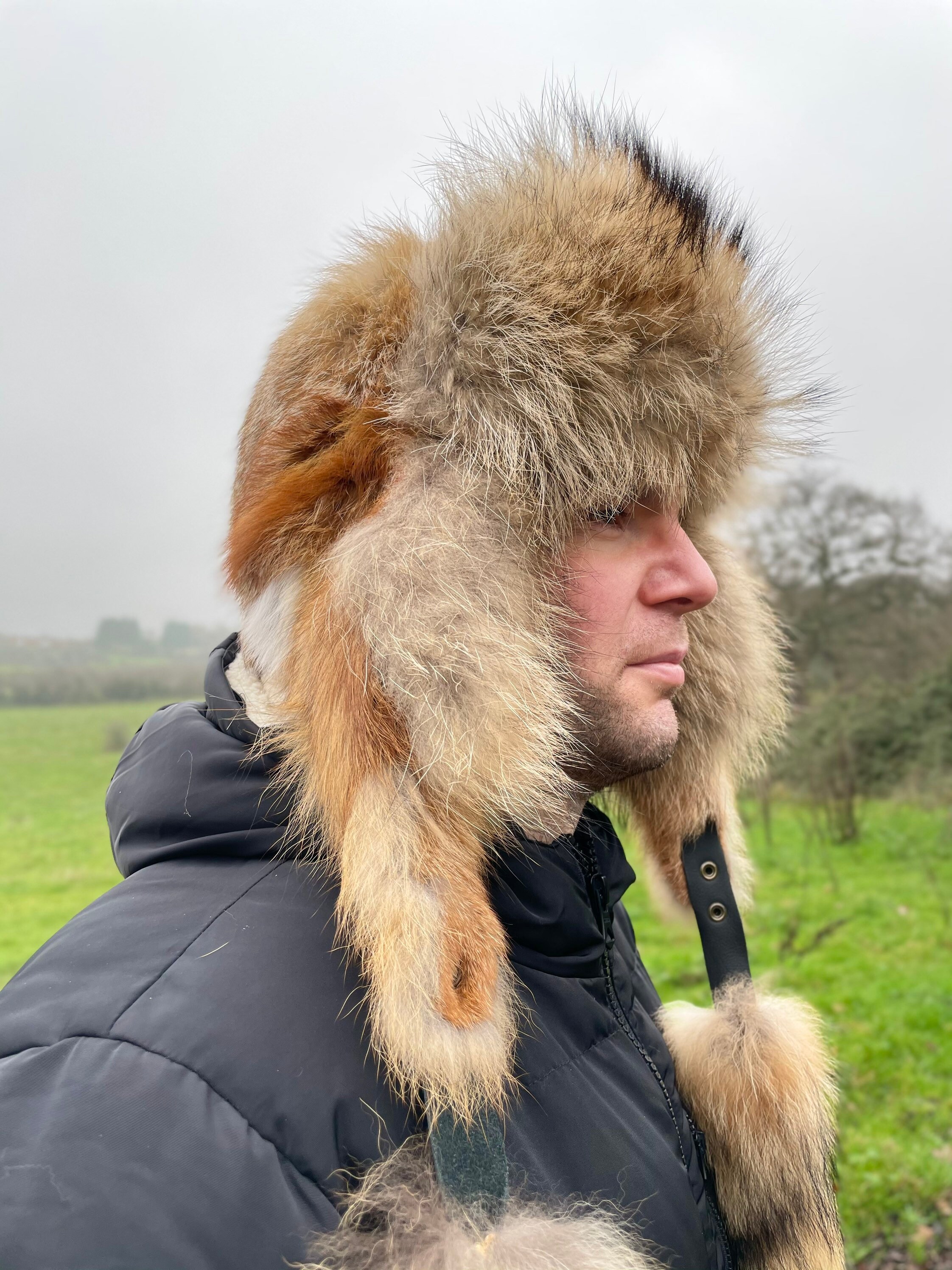 Red Fox / Raccoon Front Natural Full Men’s Hat Trappers Ushanka ...