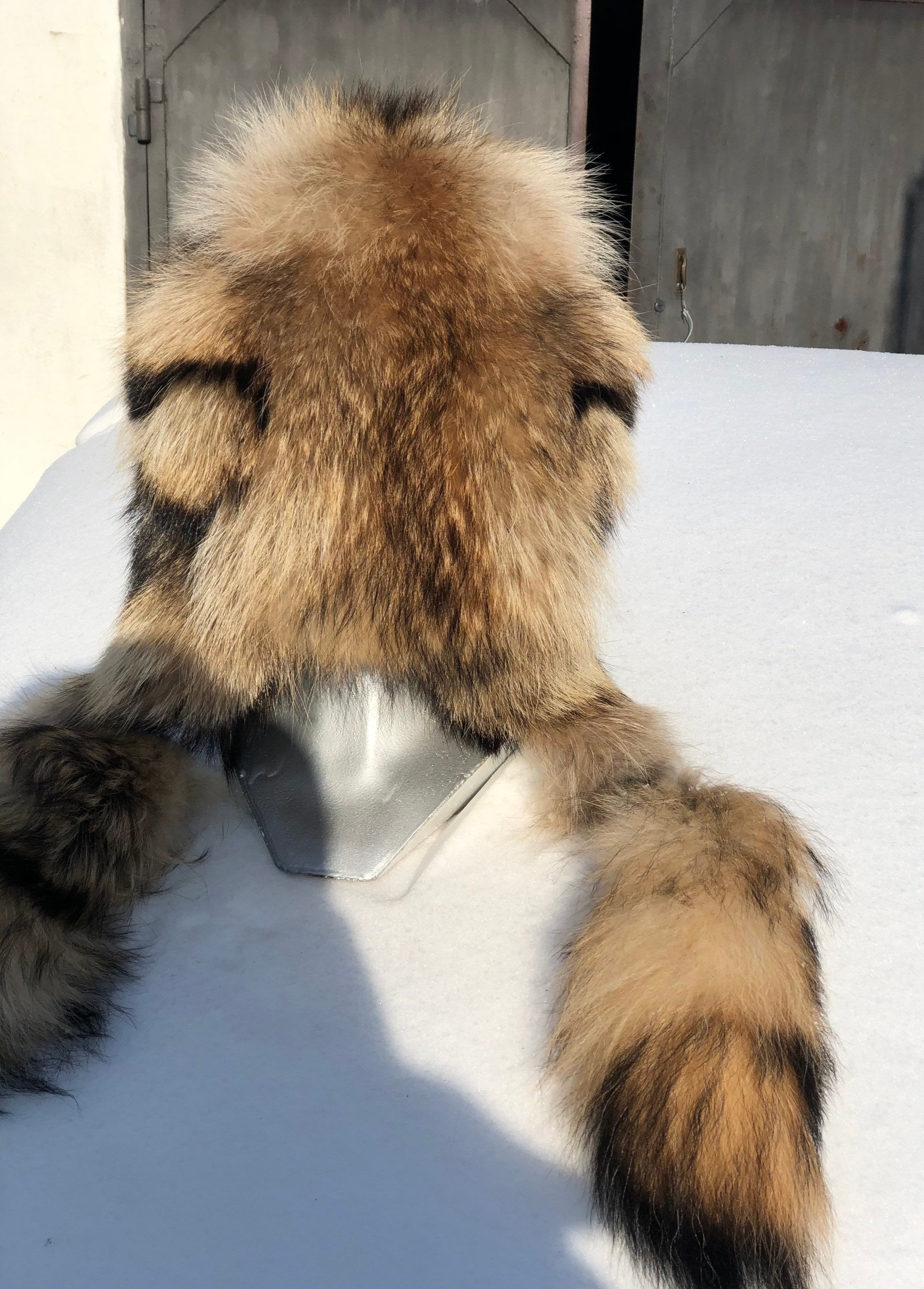 Baltic Face Full Raccoon Pelts Natural Hat Trappers Ushanka Finnraccoon ...