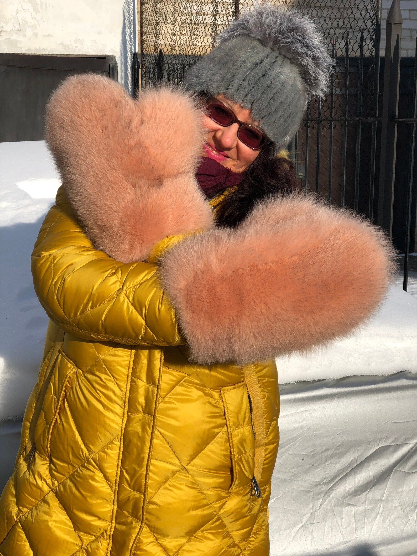 Women’s Fox Double Mittens (inner and Outer Gloves) Super Warm Fur ...