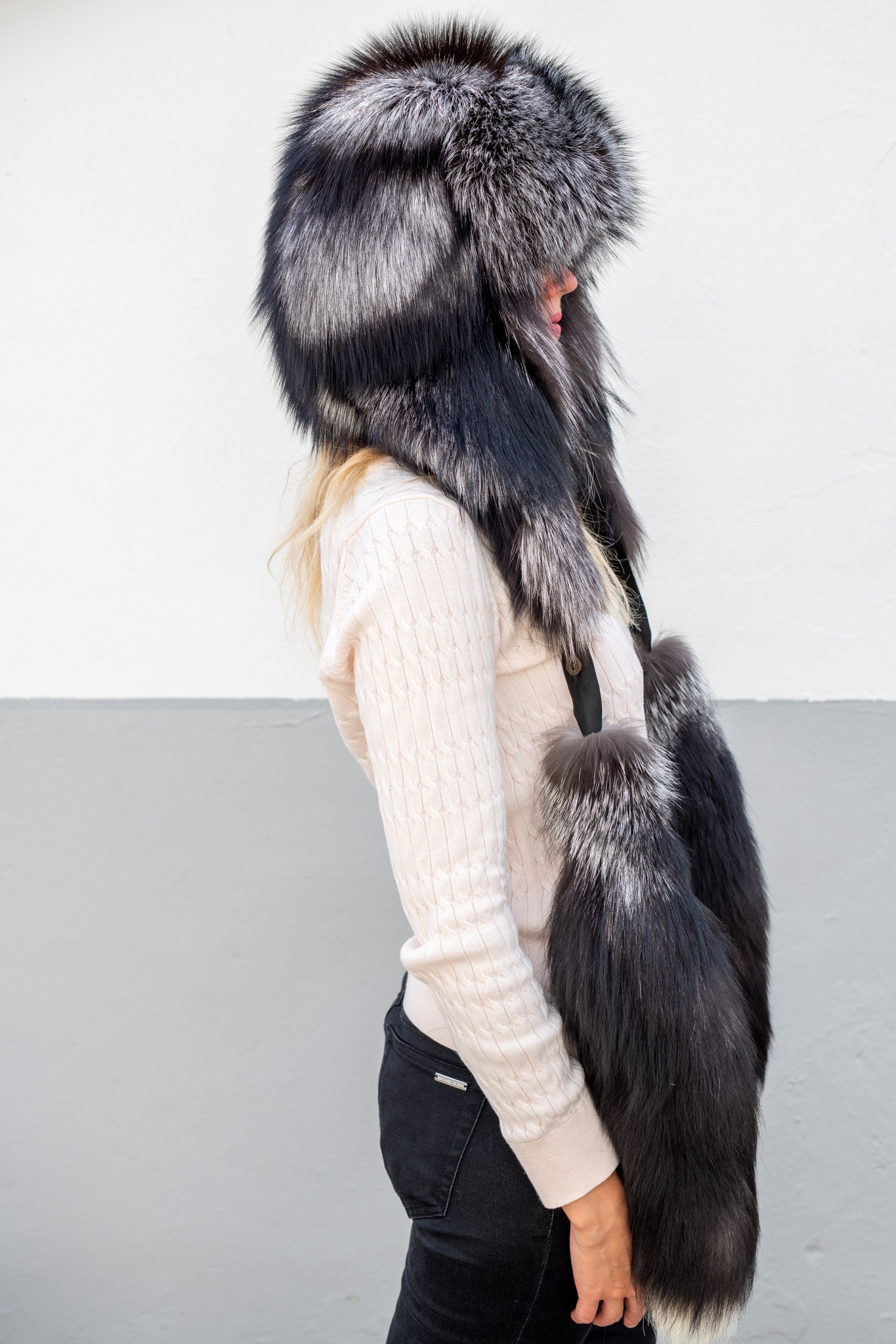 Silver Fox Fur Natural Full Unsiex Mens Womens Ushanka Hat With 2 ...