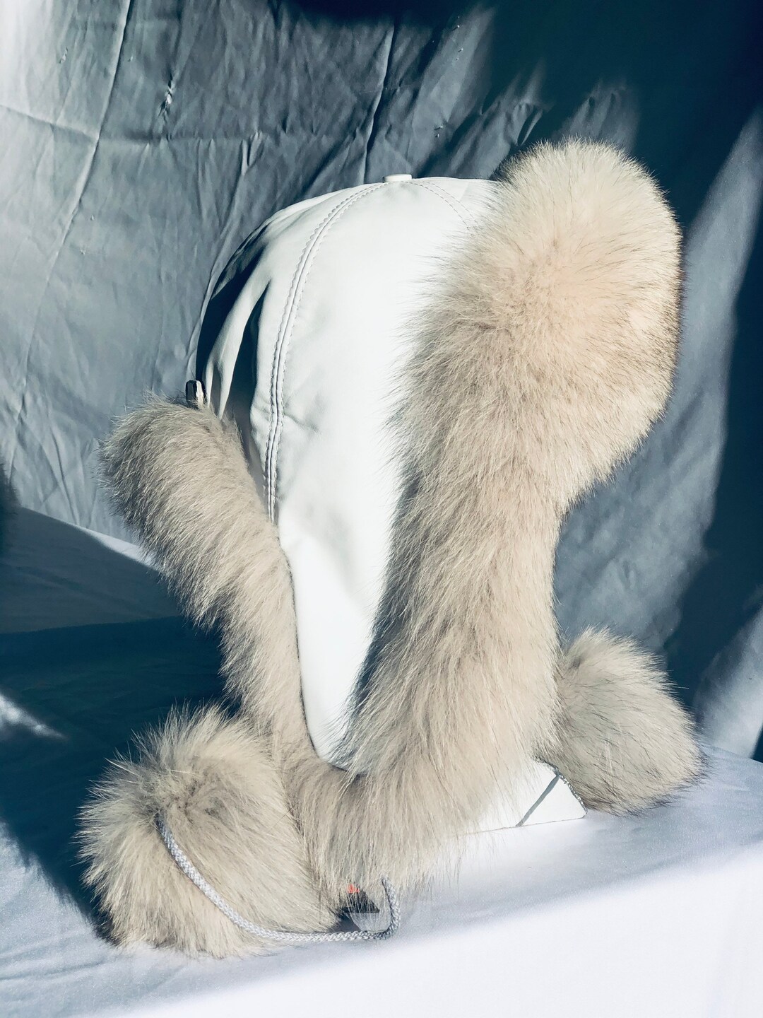 Fox Trapper’s Hat Colour Italian White Leather Women’s Ushanka SAGA ...