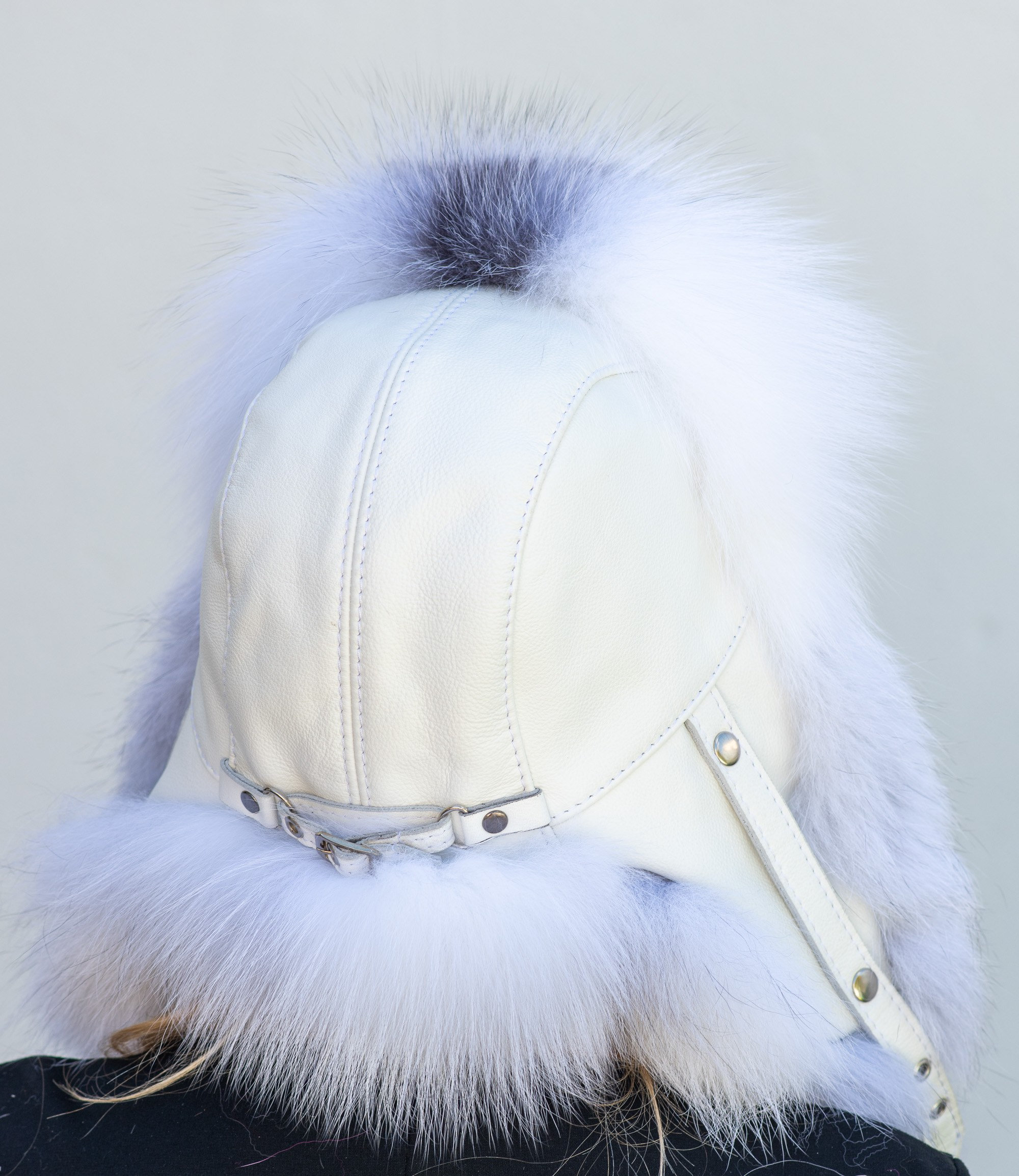 Natural White Fox Cross Fox & Leather Womens Trappers Hat SAGA ...