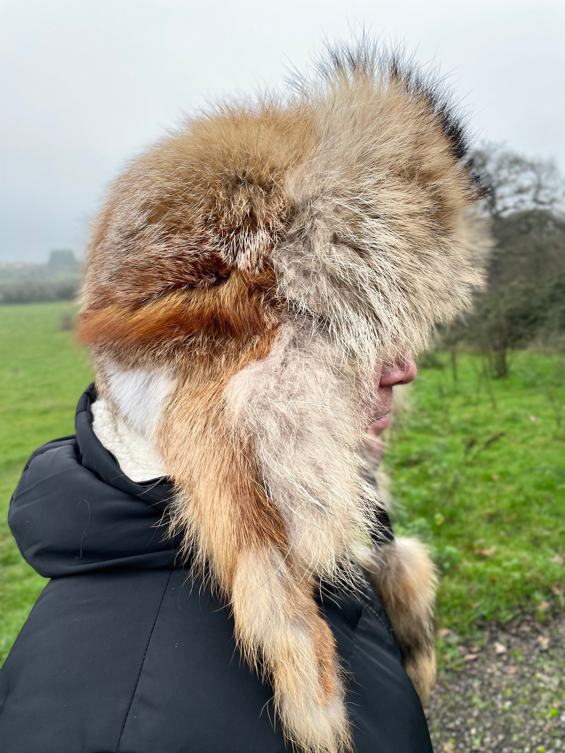 Red Fox / Raccoon Front Natural Full Mens Hat Trappers Ushanka ...