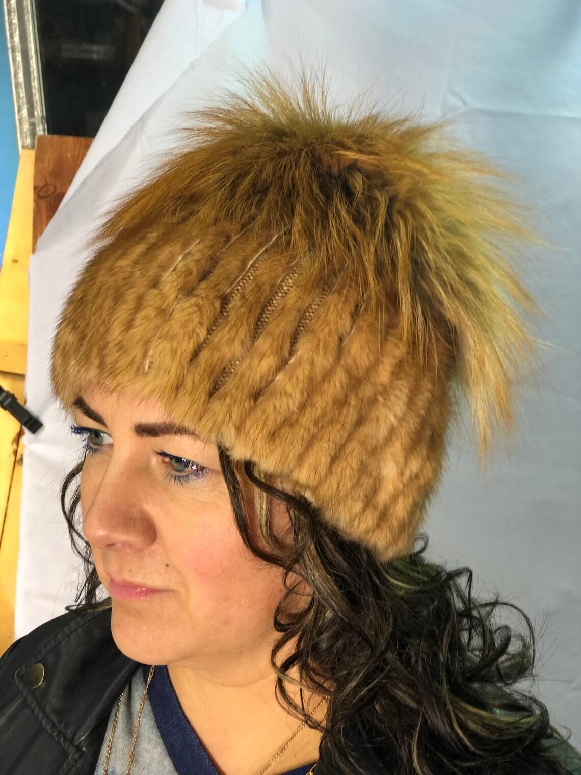 Baltic Face Mink Natural Hat W/ Natural Fox Knitted/ Woven | Etsy
