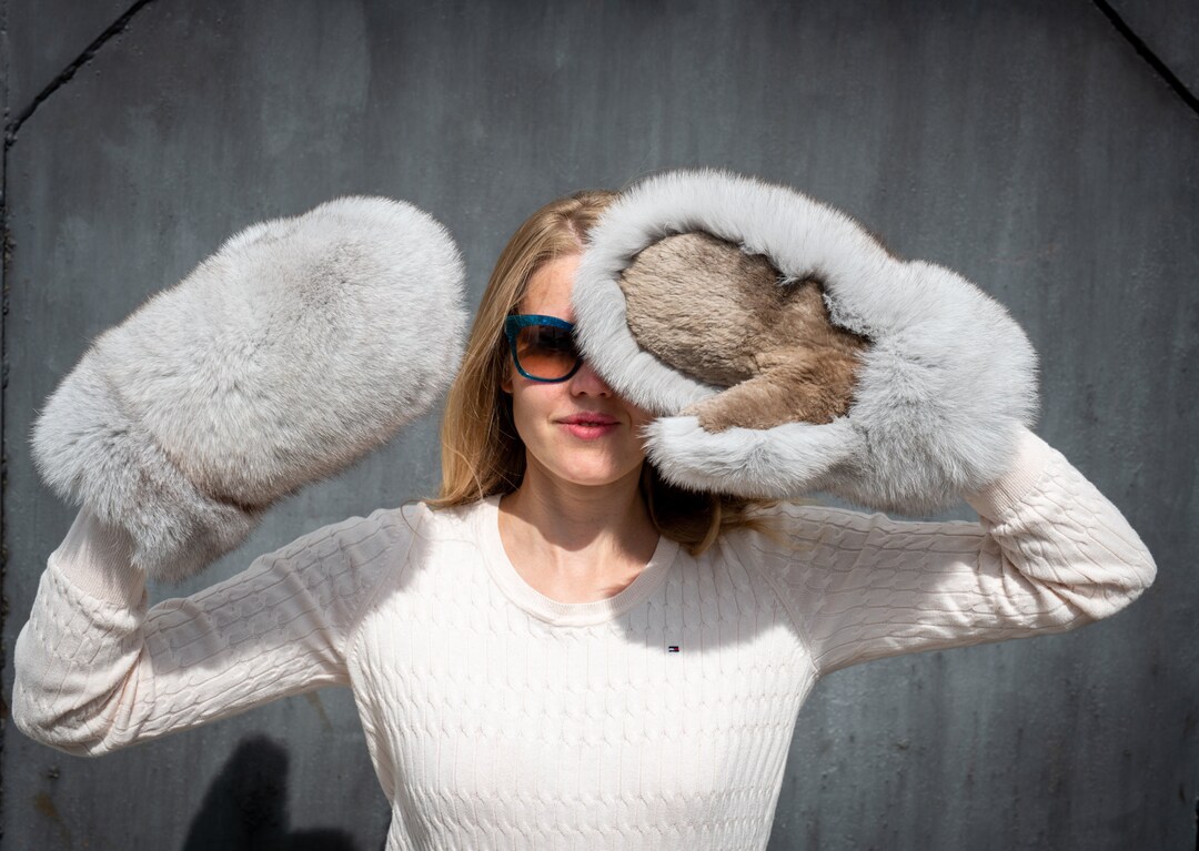 Women’s Fox Double Mittens (inner and Outer Gloves) Super Warm Fur ...