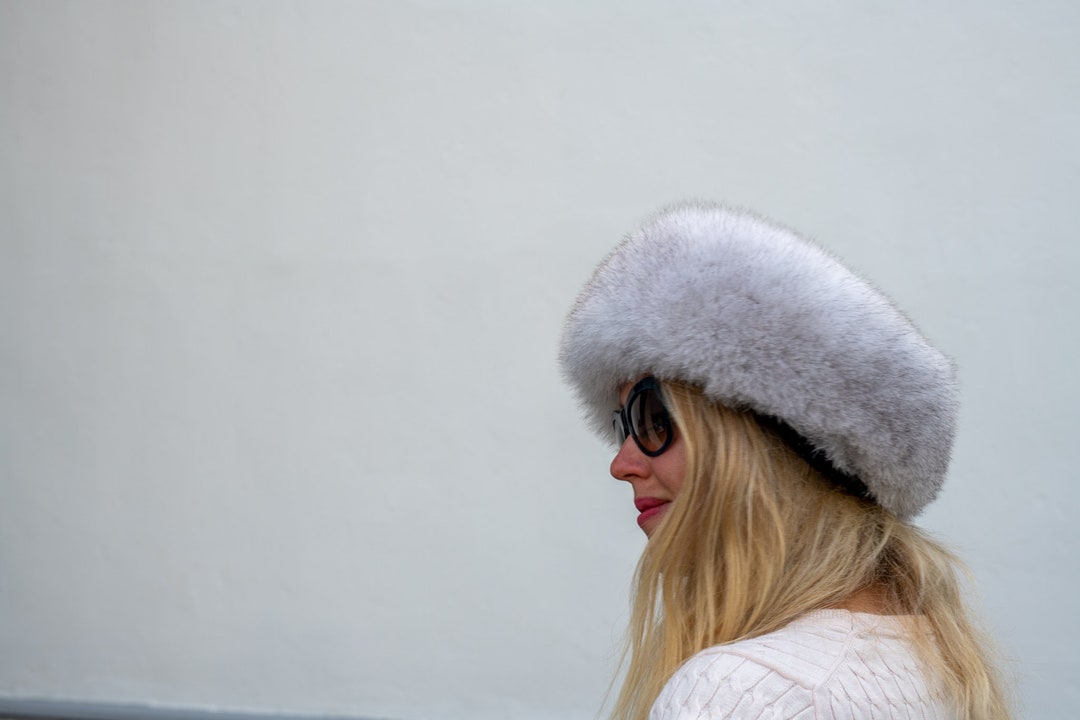 Natural Fox & White Fox Leather Unisex Full Trappers Hats SAGA Real ...