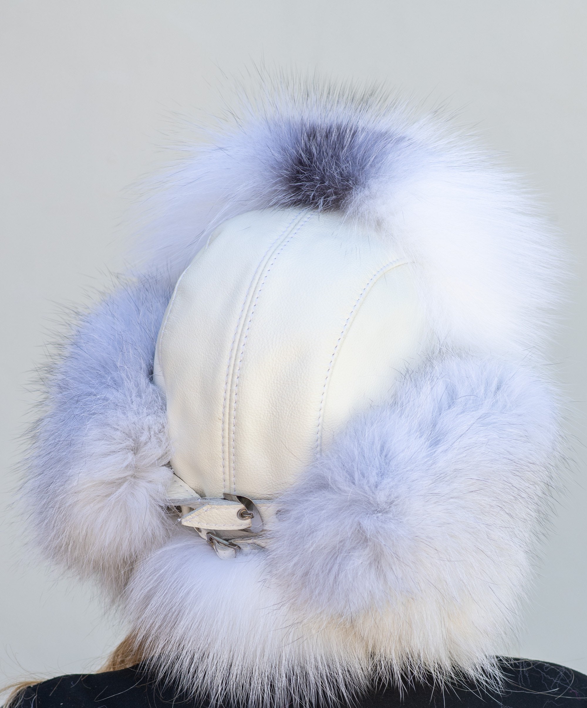 Natural White Fox Cross Fox & Leather Womens Trappers Hat SAGA ...