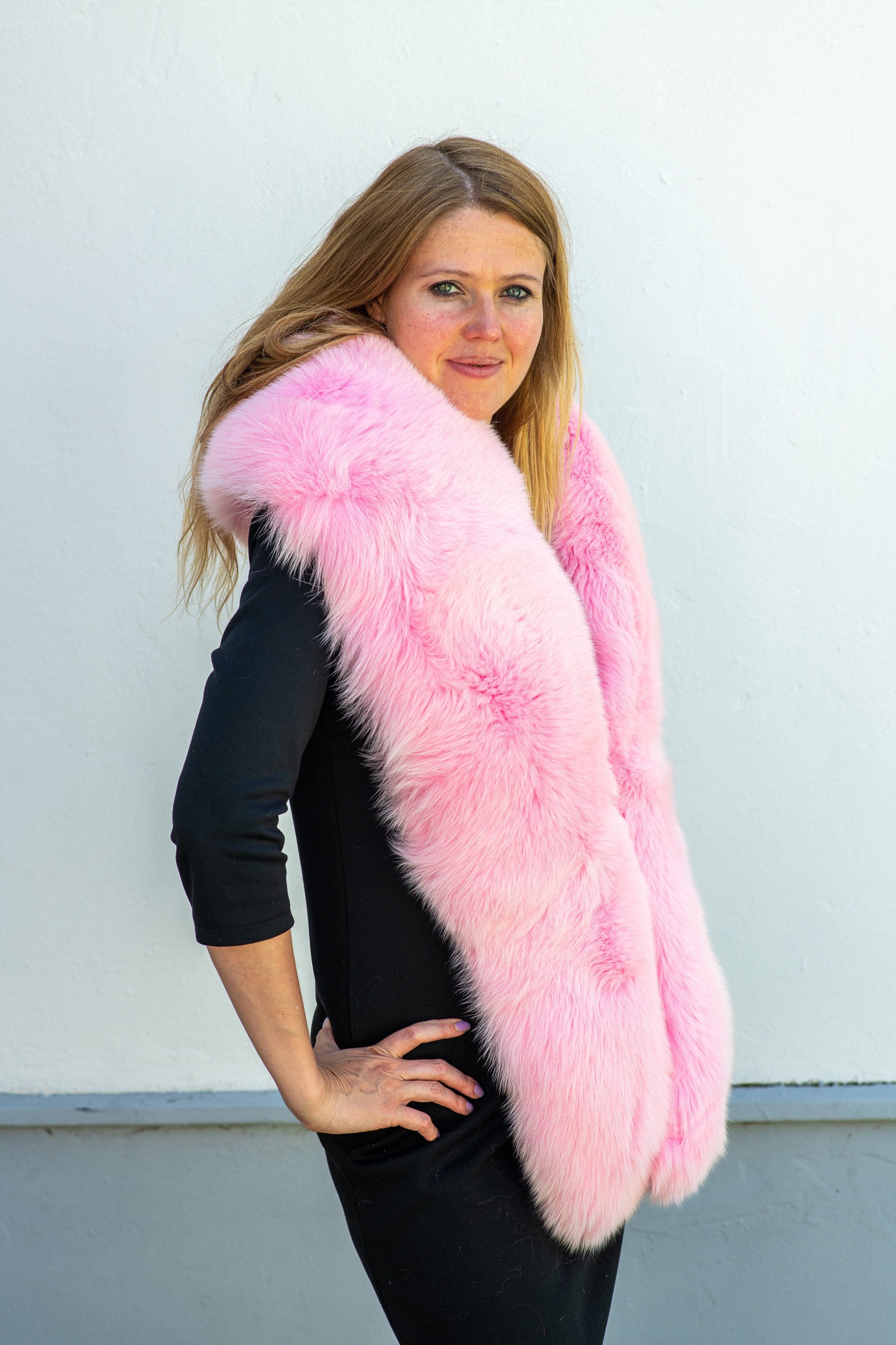 Fox Dyed Purple Pink Collars Scarves Stoles Hood Trims Womens Shawls ...