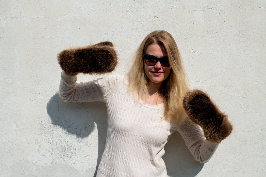 Womens Beaver Double Mittens inner and Outer Gloves Super Warm Fur ...