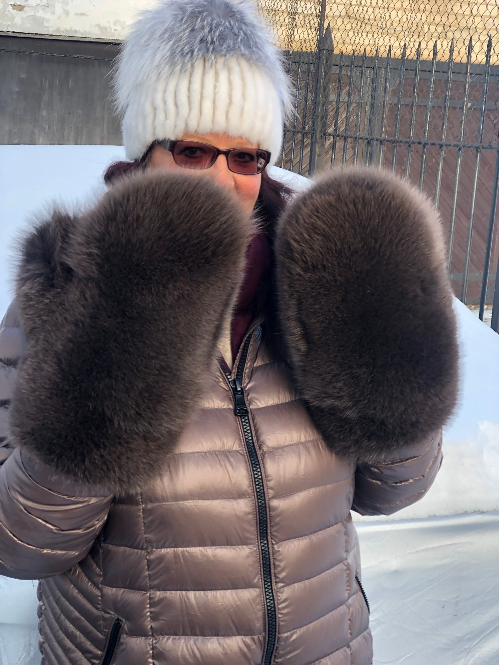 Women’s Fox Double Mittens (inner and Outer Gloves) Super Warm Fur ...