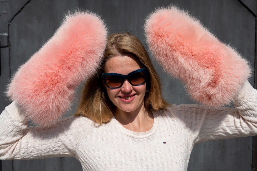 Womens Silver Fox and Fox Double Mittens inner and Outer Gloves Super ...