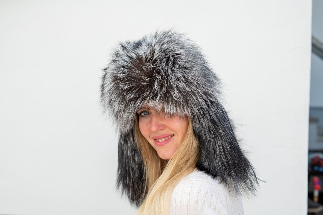 Natural Silver Fox & White Leather Women’s Trapper’s Hats SAGA ...