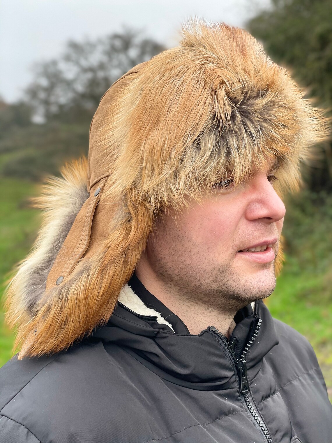 Baltic Face Red Fox Italian Leather Natural Mens Hat | Etsy