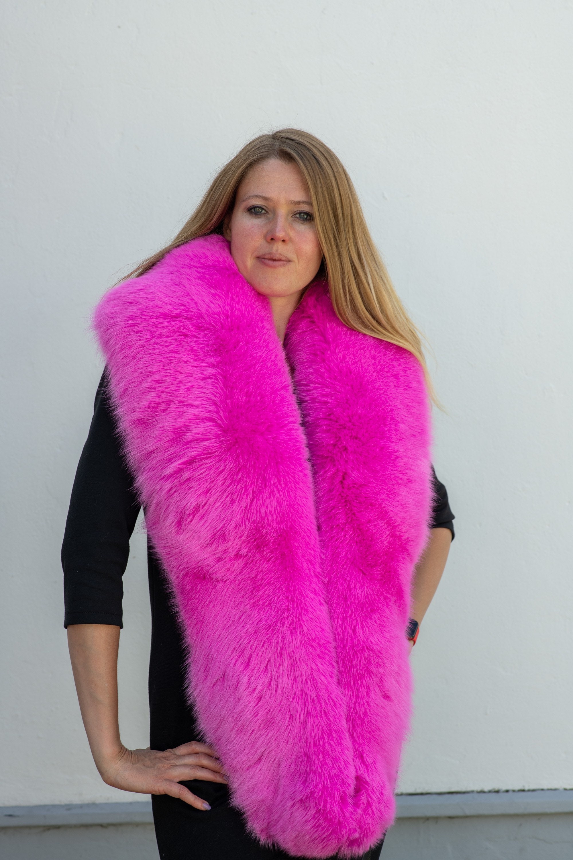 Fox Dyed Purple Pink Collars Scarves Stoles Hood Trims Womens Shawls ...