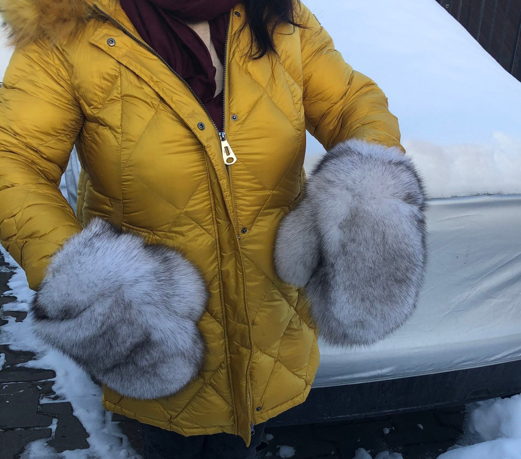 Women’s Fox Double Mittens (inner and Outer Gloves) Super Warm Fur ...