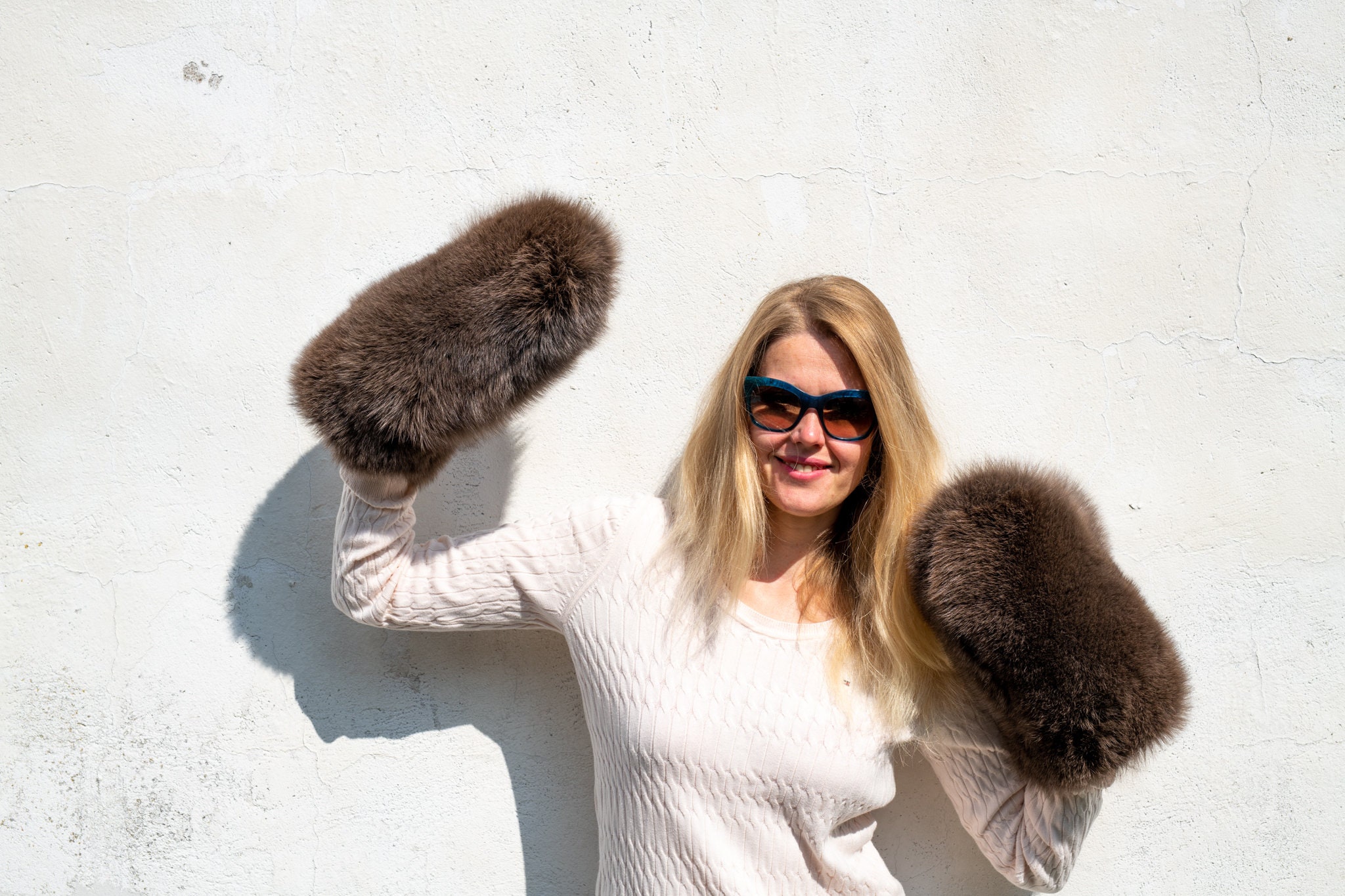 Women’s Fox Double Mittens (inner and Outer Gloves) Super Warm Fur ...