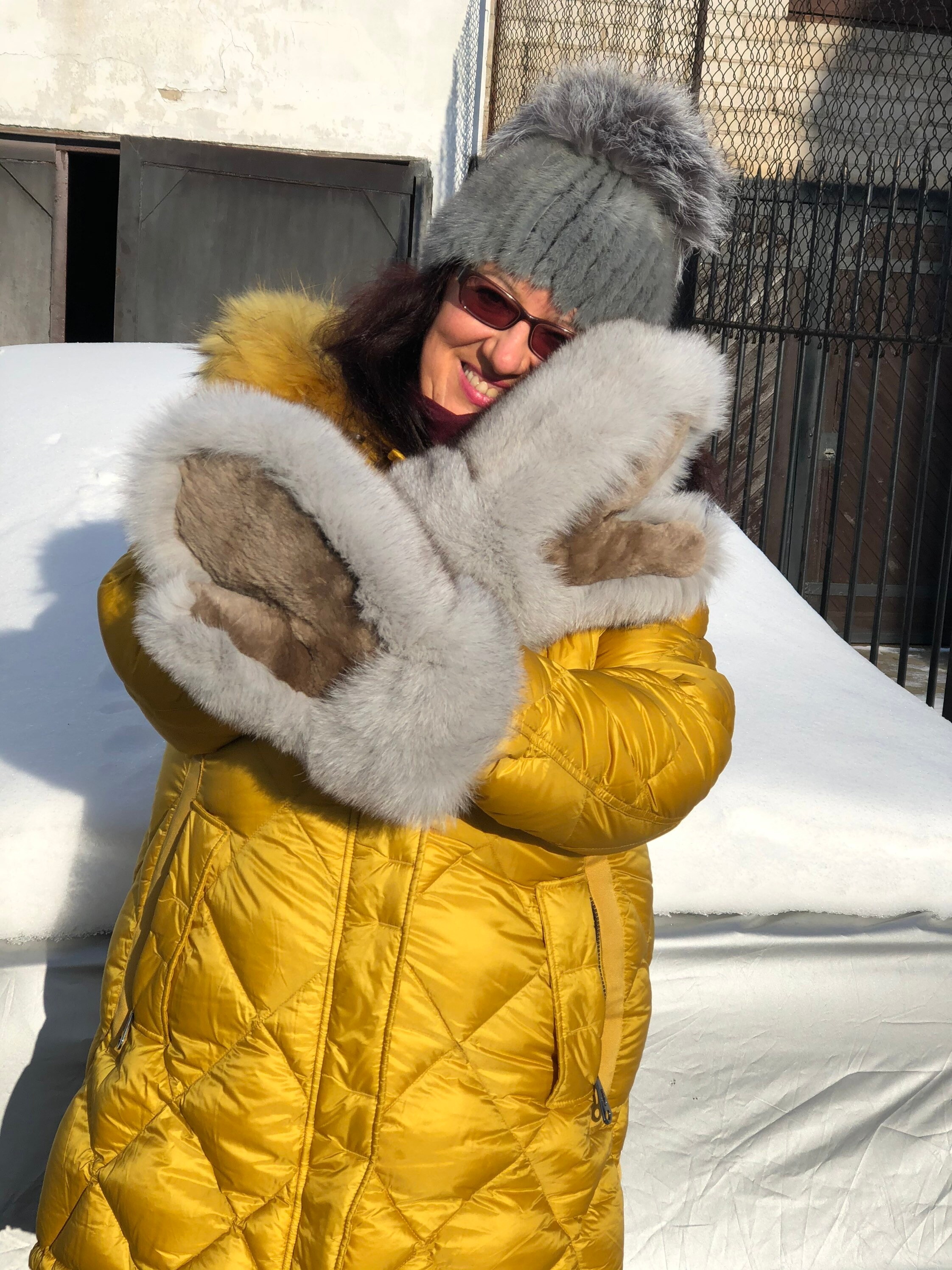 Womens Fox Double Mittens inner and Outer Gloves Super Warm Fur Royal ...