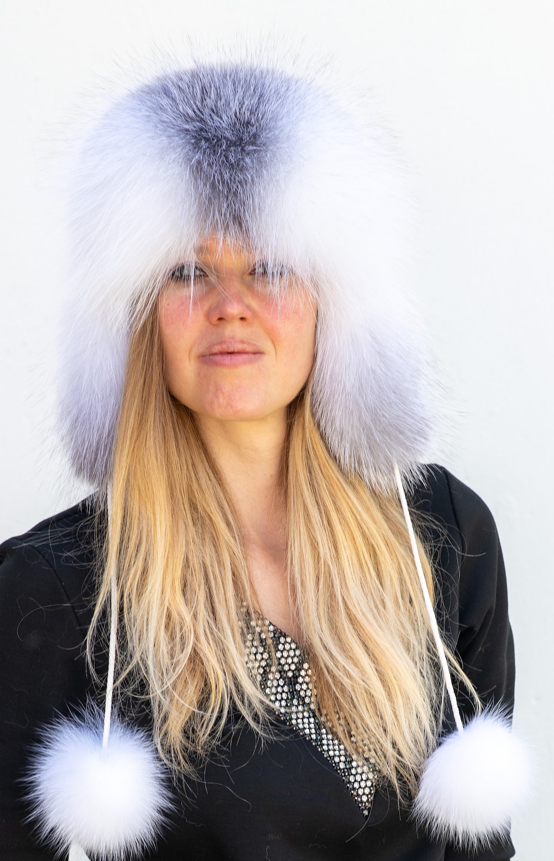 Fox White Italian Leather Natural White Fox Unisex Hat Trappers Ushanka ...