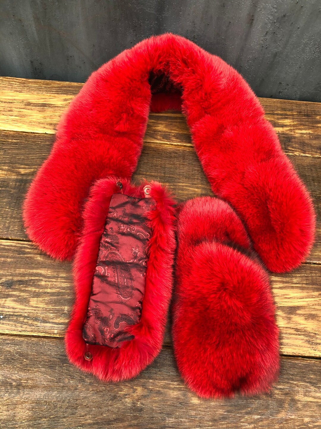 Collar and Cuffs Bundle Furry Fox in Bright Red Natural Collar Scarf ...
