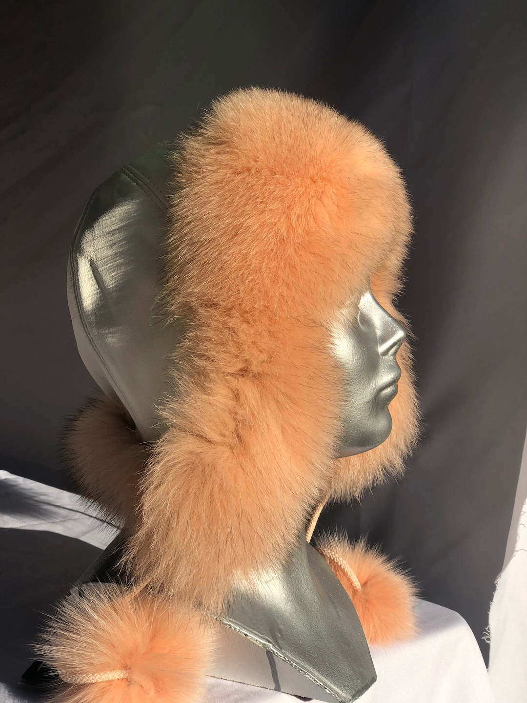 Fox Trappers Hat Colour Italian White Leather Womens Ushanka SAGA ...