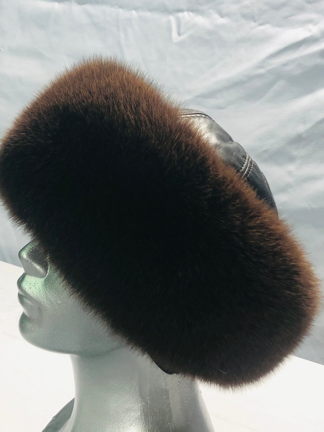 Natural Fox Full Watermelon Hat Italian Leather Unisex Ry Fur Royal ...