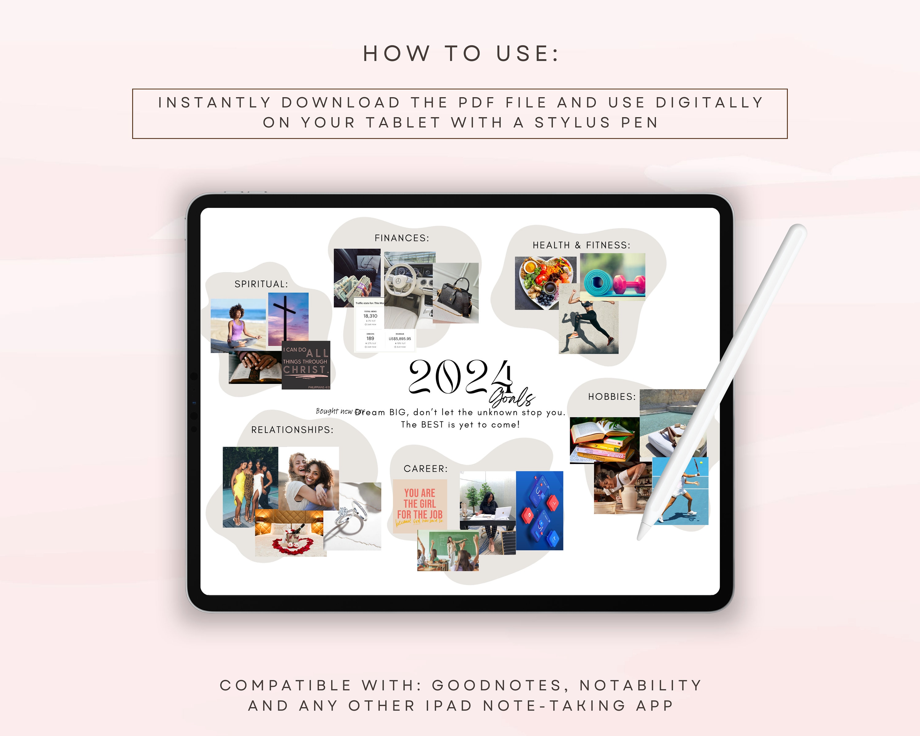 2024 Vision Board Template Printable, Mood Board Template for 2024, New ...