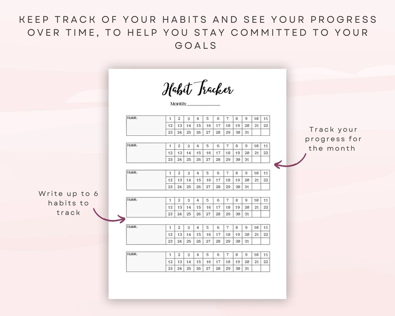 Monthly Habit Tracker Printable, 30 Day Habit Challenge, Self ...