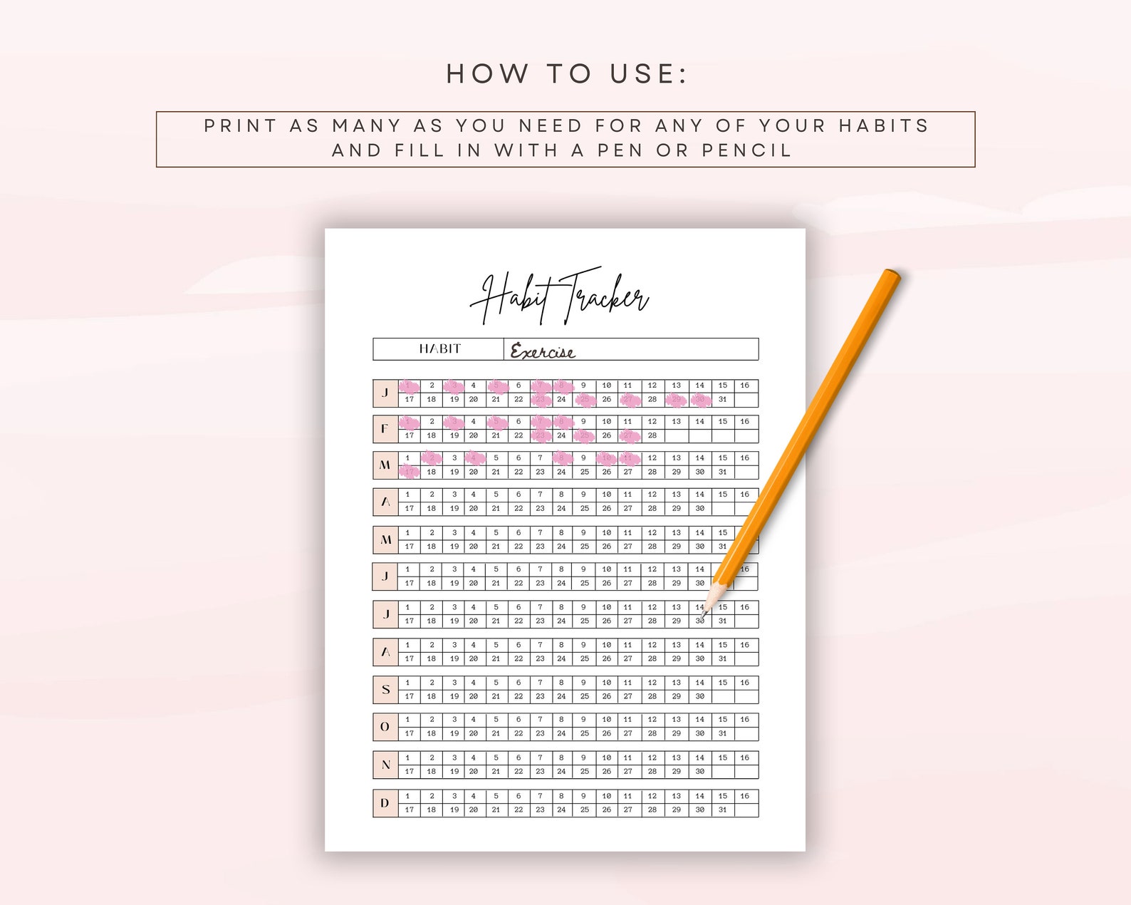 Yearly Habit Tracker Printable, 365 Day Habit Challenge, 12 Month Habit ...