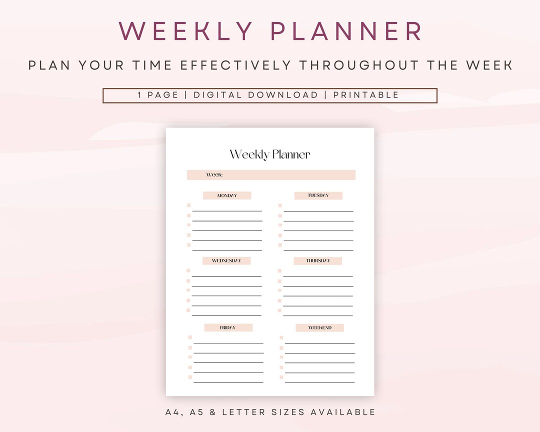 Lined Weekly Planner Printable, Work Planner, Weekly Agenda, Weekly ...
