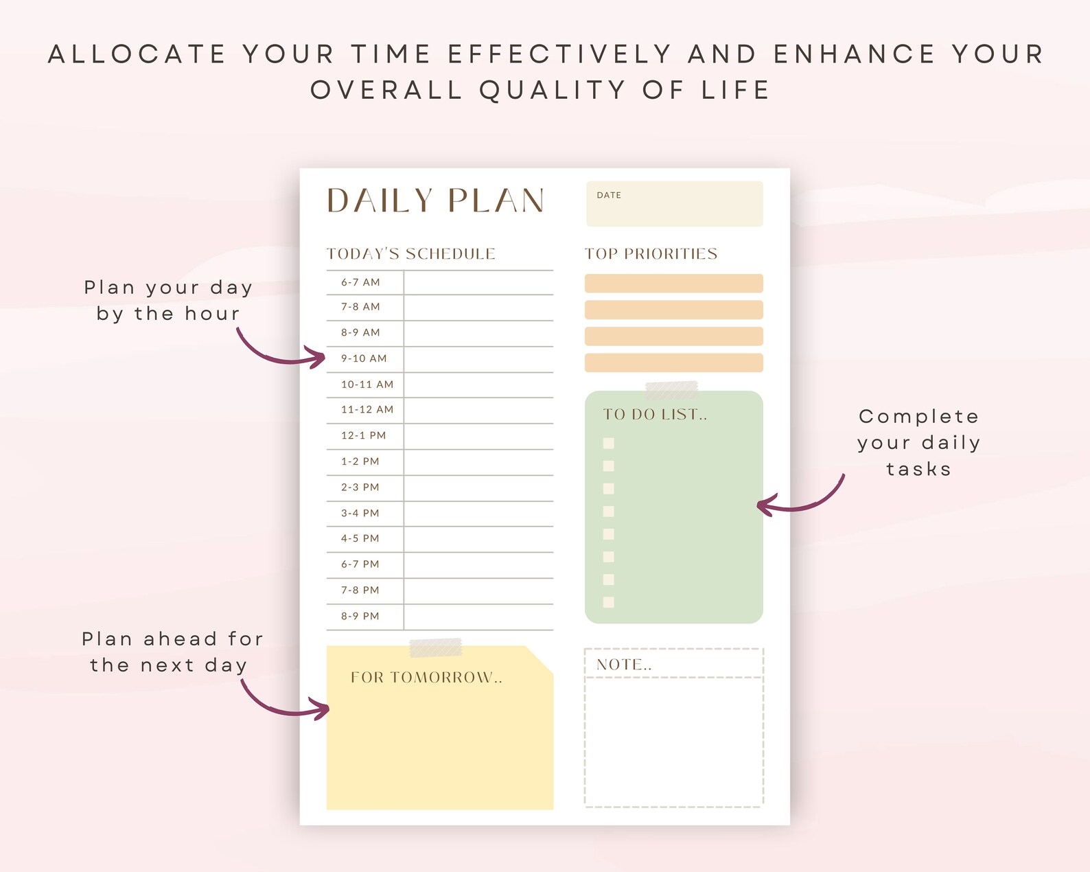 12 Hour Daily Planner, Work Day Organiser, Productivity Planner ...