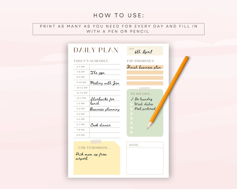12 Hour Daily Planner, Work Day Organiser, Productivity Planner ...