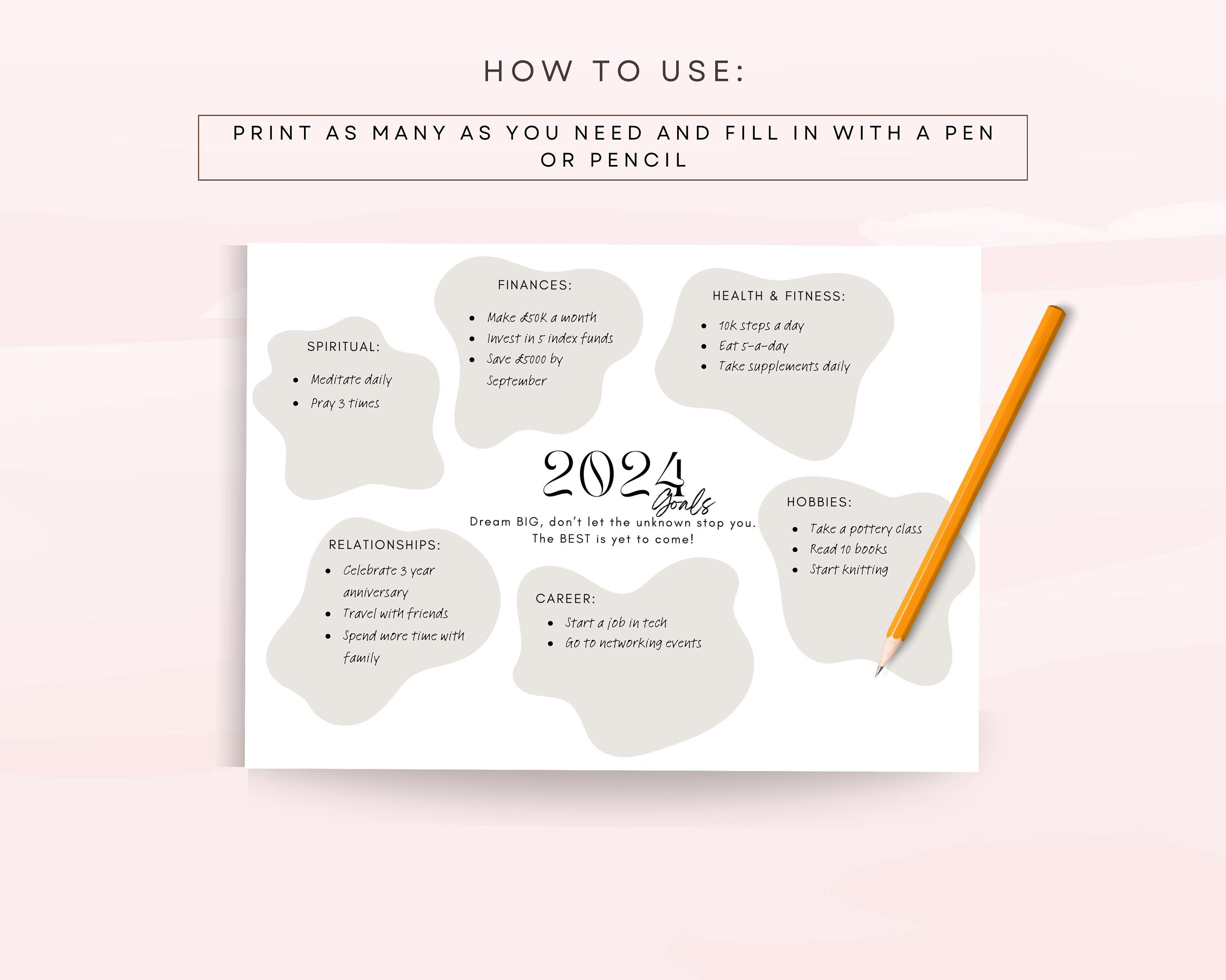 2024 Vision Board Template Printable, Mood Board Template for 2024, New ...