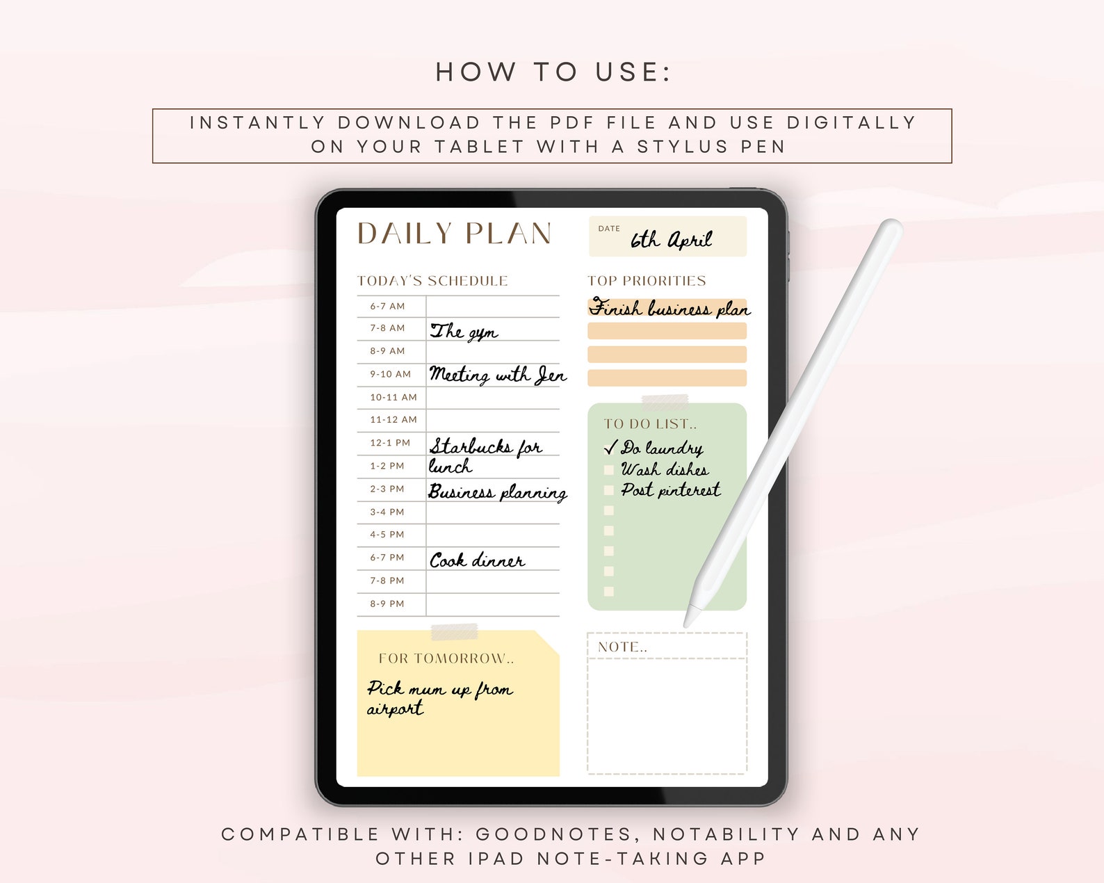 12 Hour Daily Planner, Work Day Organiser, Productivity Planner ...